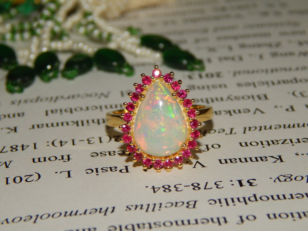Art Deco Fire Opal Ruby Ring: 14k Gold Statement Ring for Christmas - Etsy