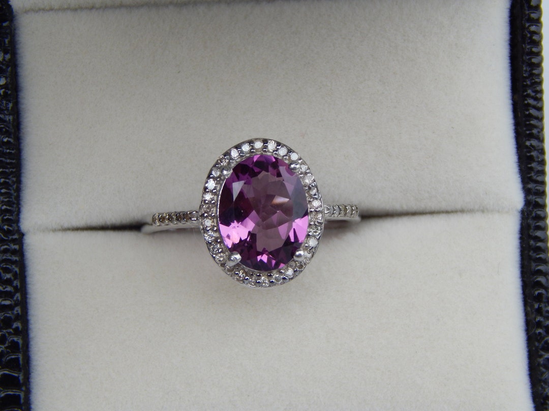 Natural Pyrope Garnet Ring, Diamond Halo Ring, 14K Gold Ring, Garnet ...