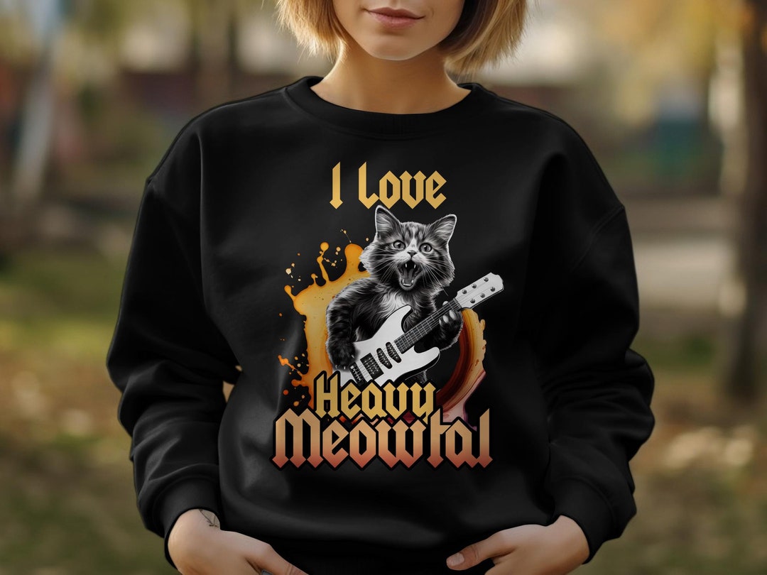 Cat Playing Guitar, I Love Heavy Meowtal Sweater. Heavy Metal, Cat ...