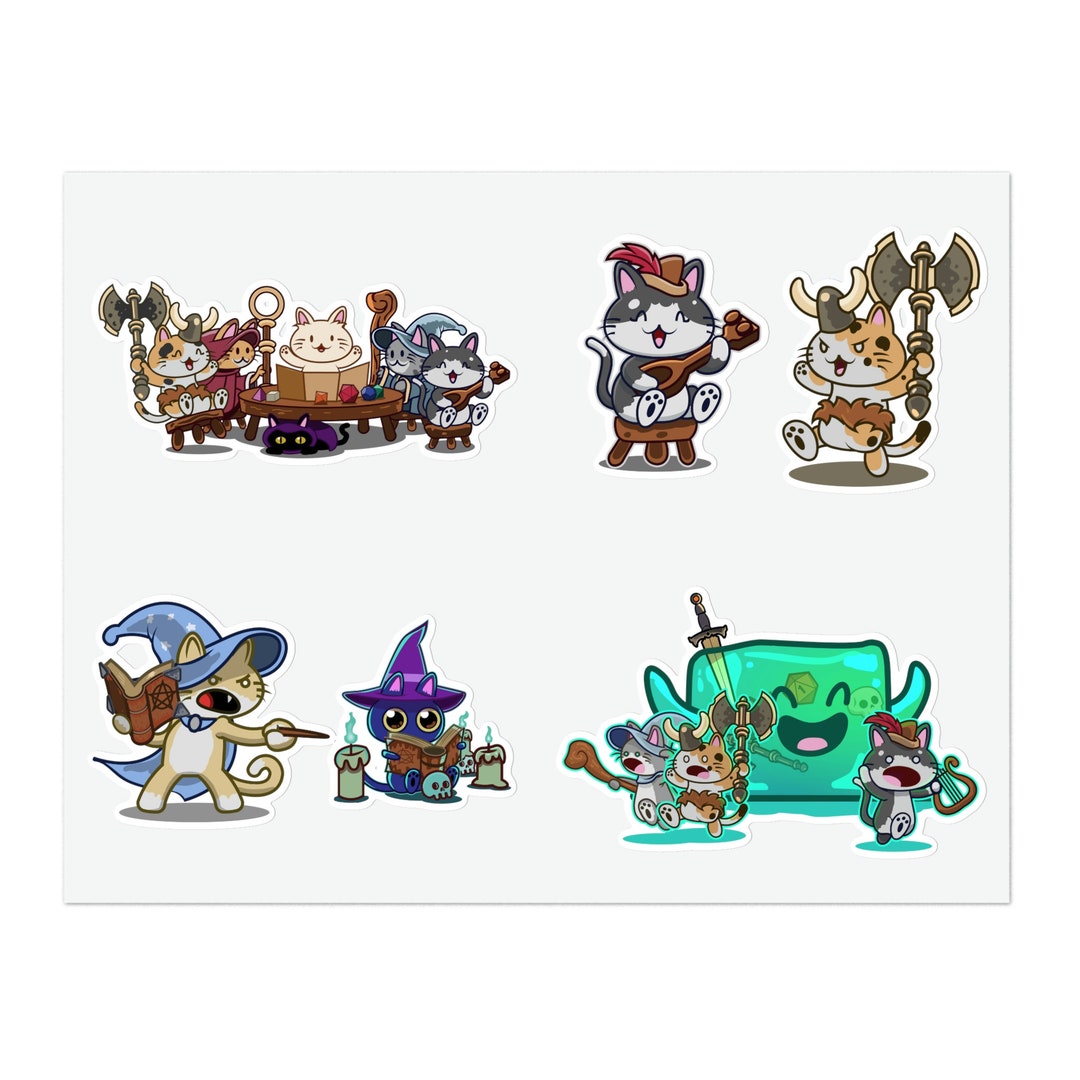 Cat Dnd Sticker Sheets. Cats Playing Dnd, Cat Barbarian, Cat Wizard ...