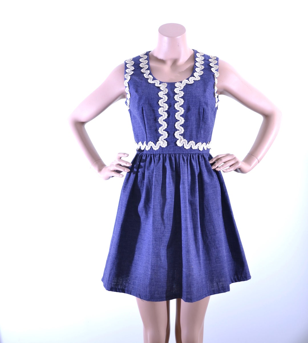 70's Denim and Fancy Rick-rack Dress - Etsy