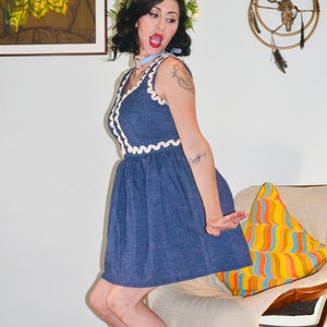 70's Denim and Fancy Rick-rack Dress - Etsy