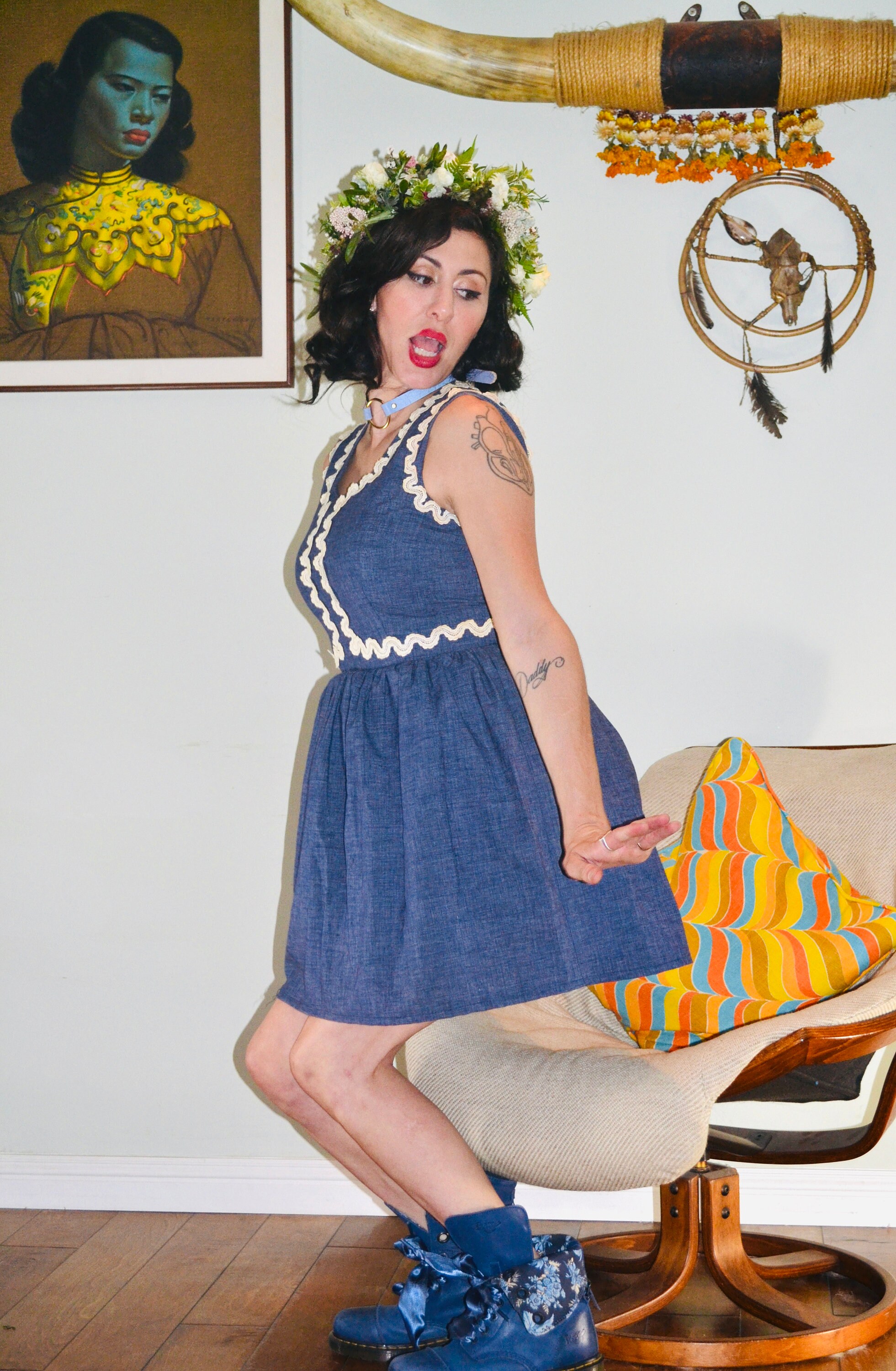 70's Denim and Fancy Rick-rack Dress - Etsy