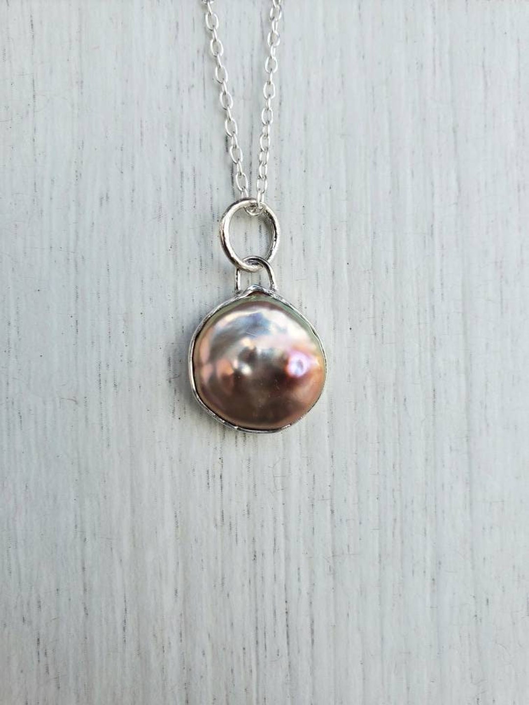 Purple Button Pearl Pendant: Handmade Sterling Silver, Genuine ...