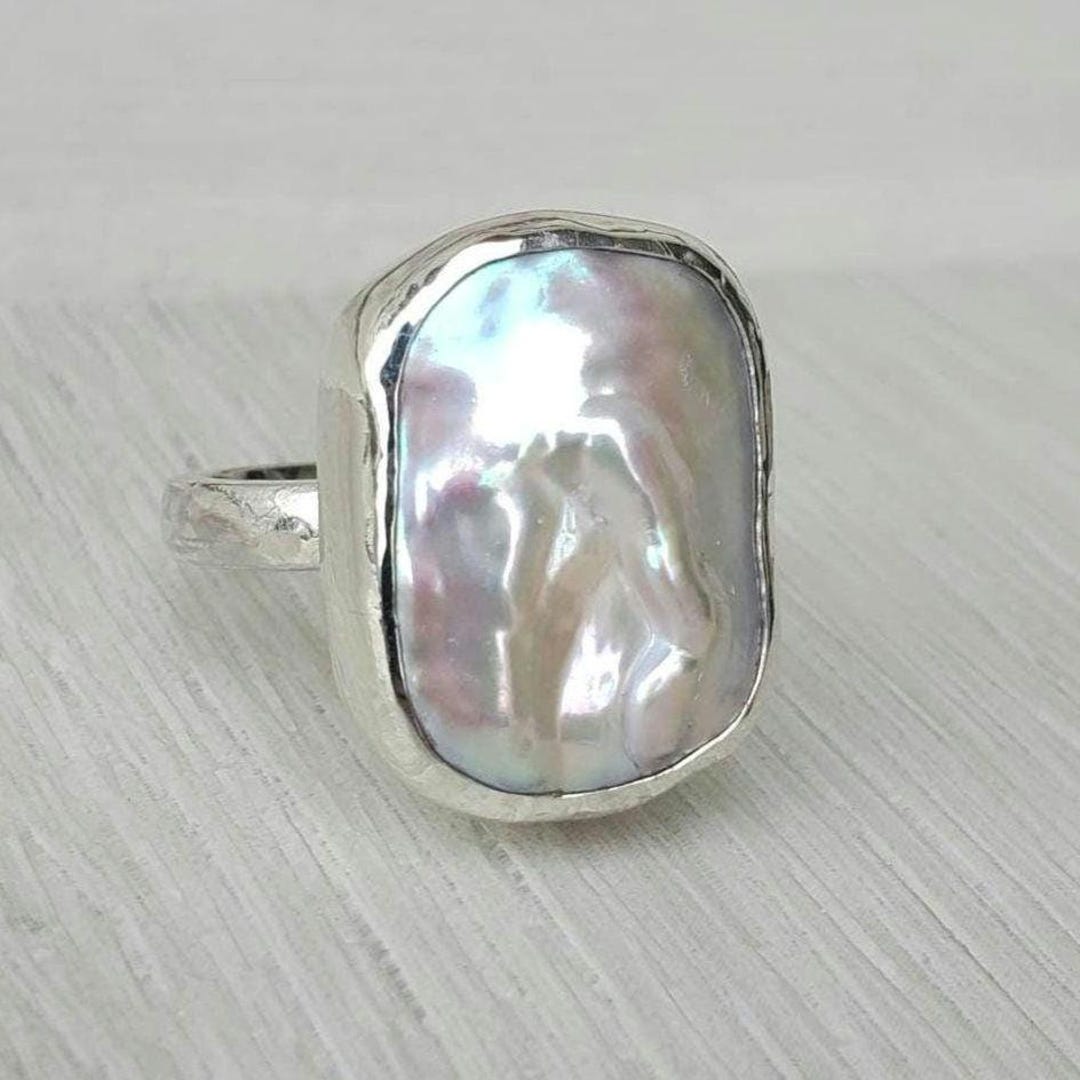 Make Your Size Genuine Large Baroque Pearl Ring With Sterling Silver ...