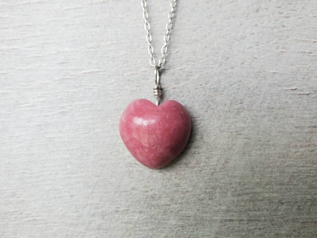 Rhodonite Heart Necklace: Sterling Silver Pink Gemstone Pendant - Etsy