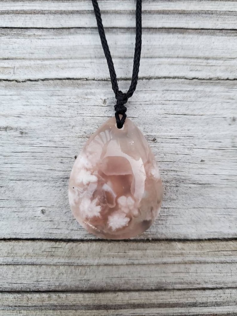 Flower Agate Necklace: Natural Gemstone Pendant, Adjustable Cord - Etsy