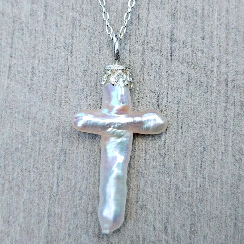 Pearl Cross Necklace - Etsy