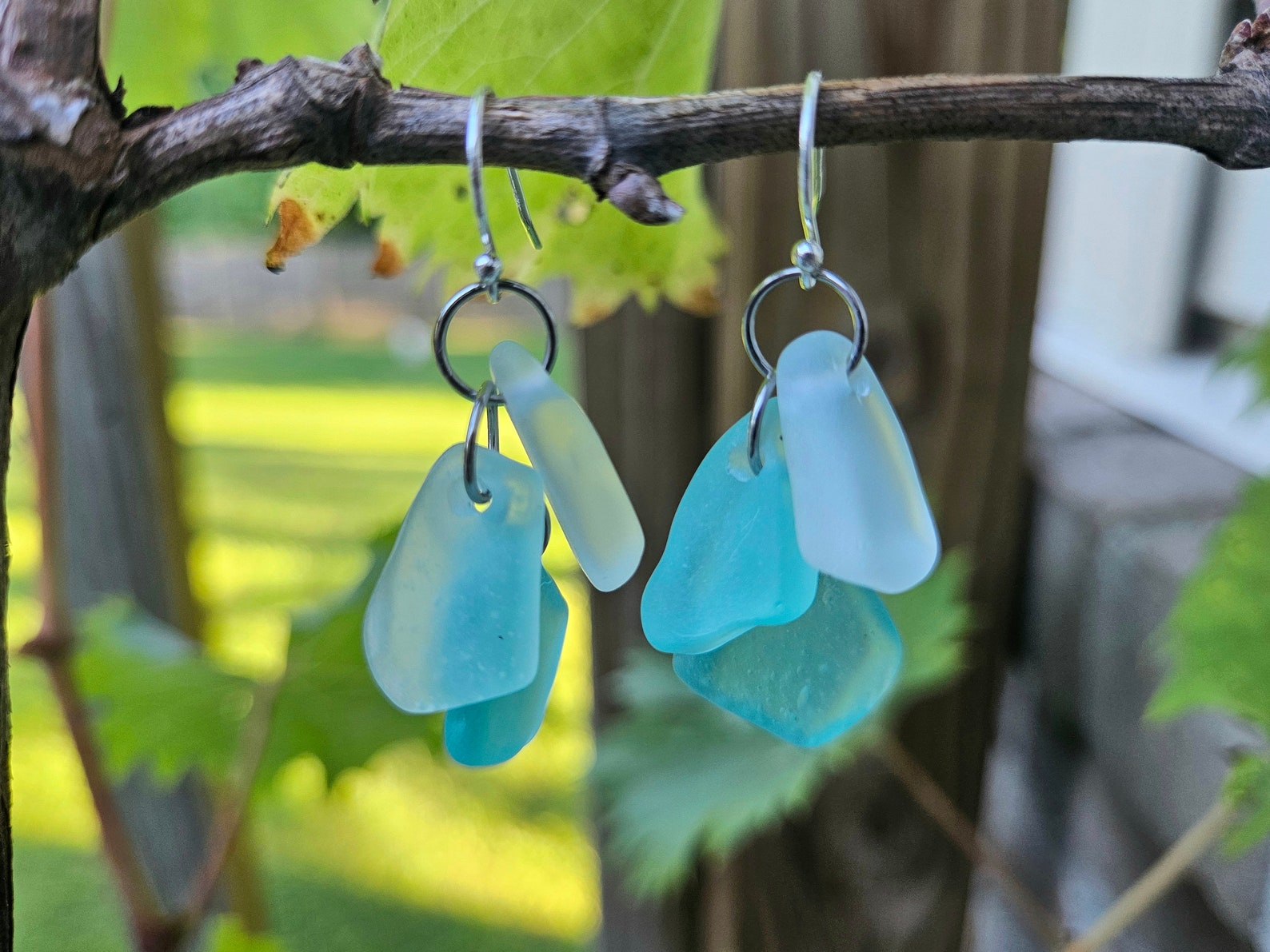 Aqua Sea Glass Earrings: Sterling Silver Hooks, Ocean Jewelry - Etsy