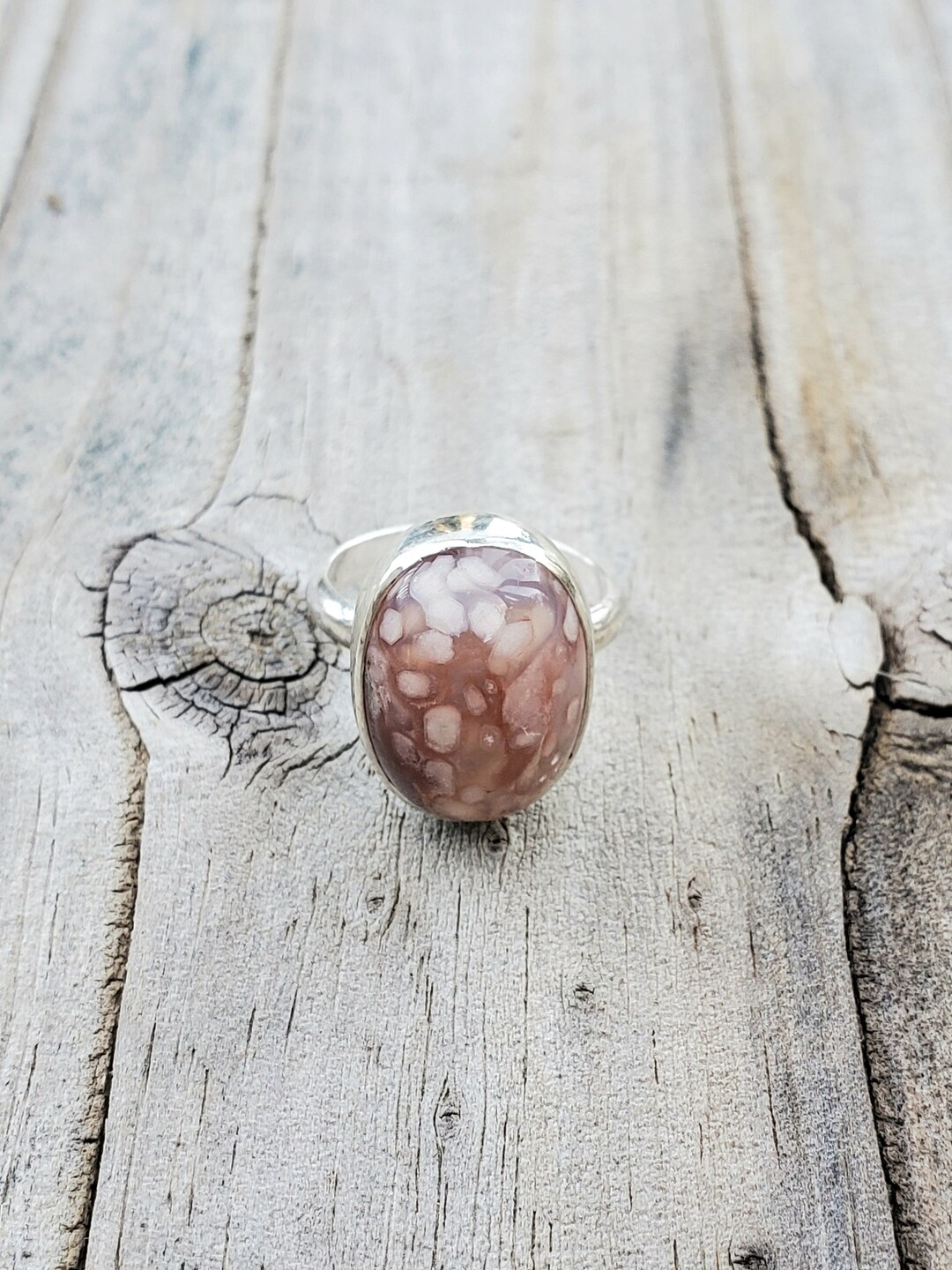 Sterling Silver Flower Agate Ring: Custom Stone and Size, Natural ...