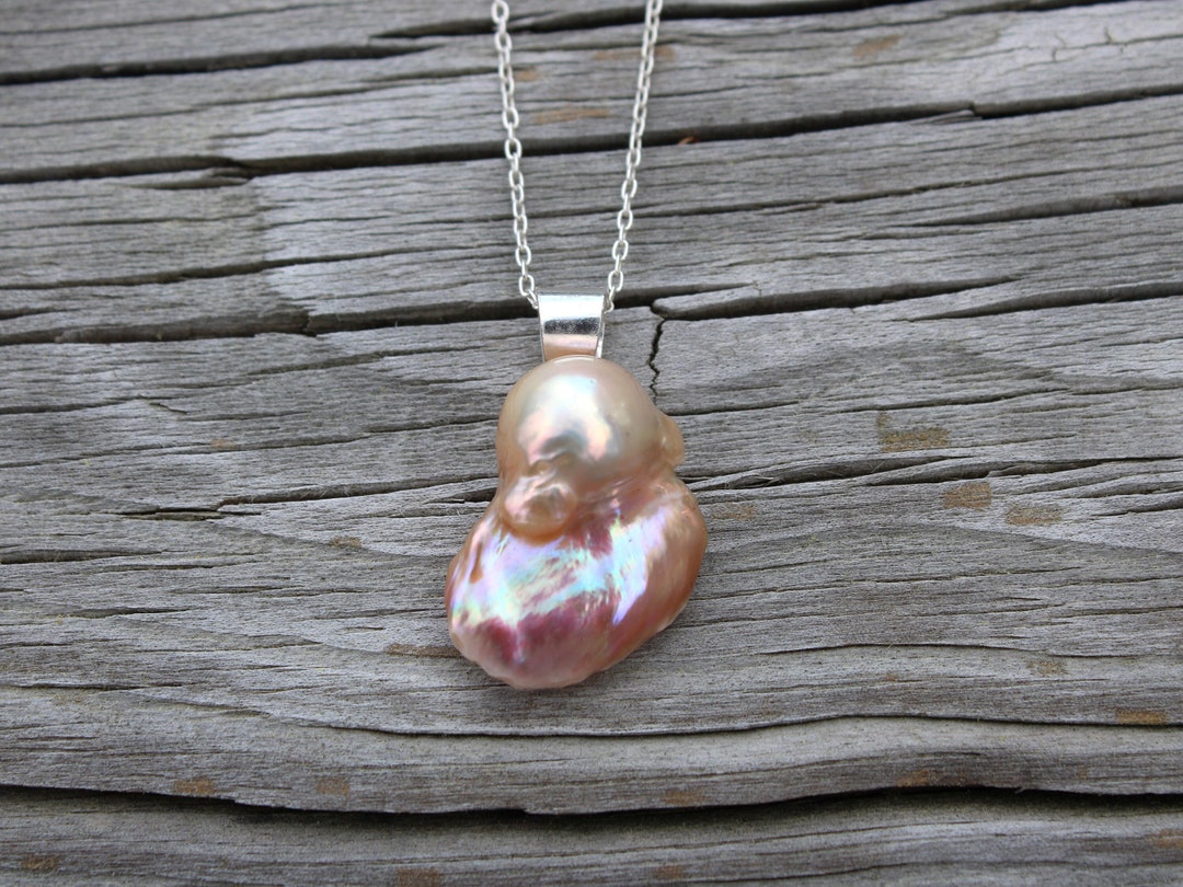 Iridescent Baroque Pearl Necklace With Sterling Silver, Gold/ Violet ...