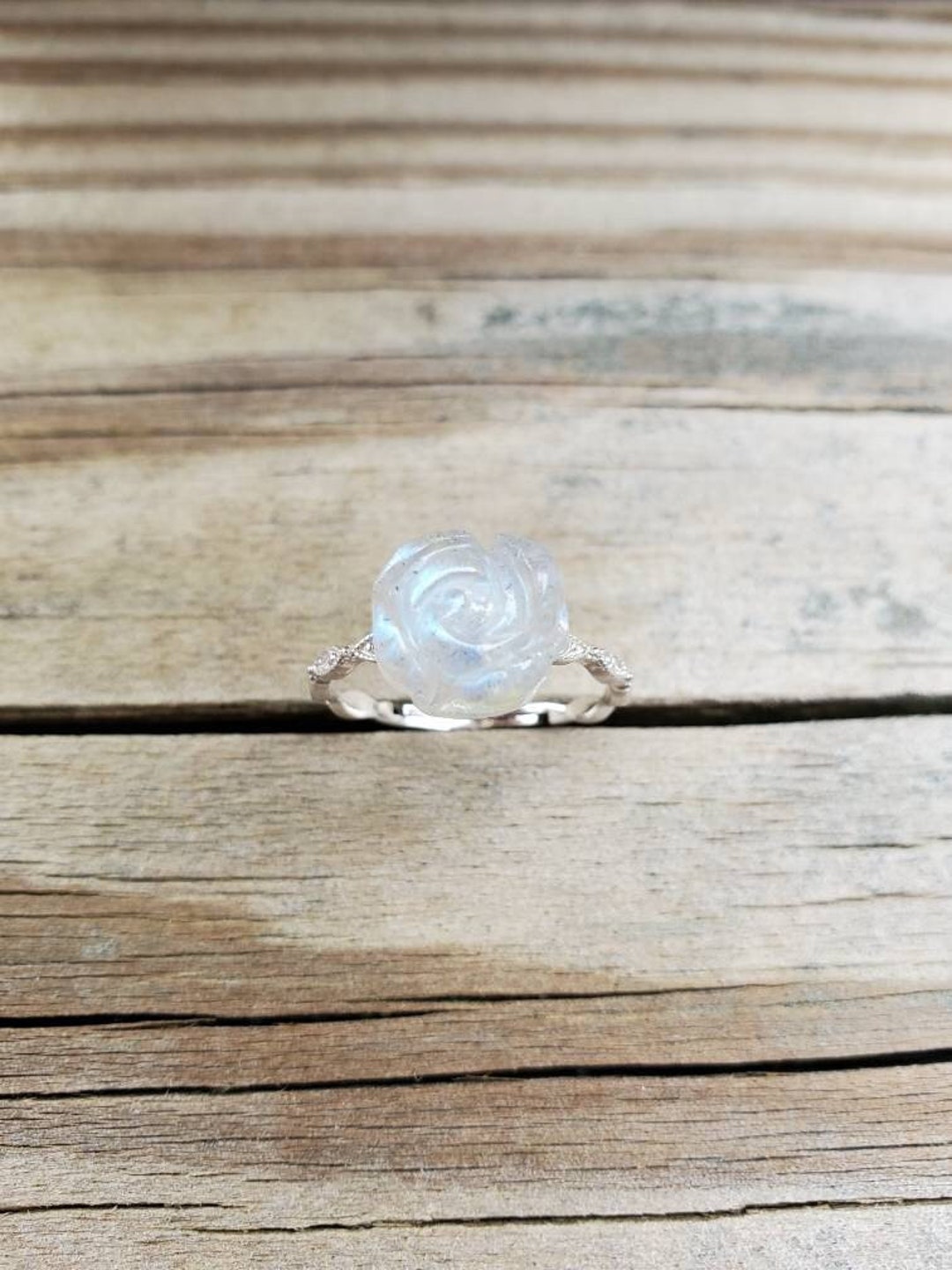 Adjustable Natural Moonstone Rose Ring With Sterling Silver, Moonstone ...
