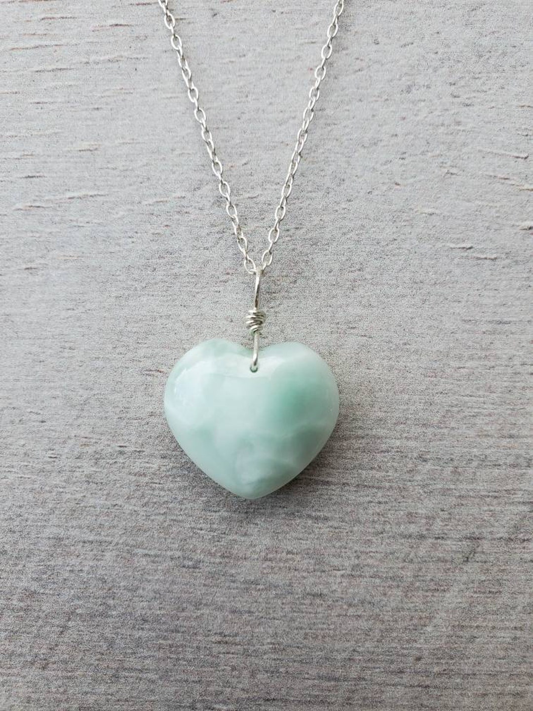 Natural Green Larimar Heart Pendant With Sterling Silver, 20mm Gemstone ...