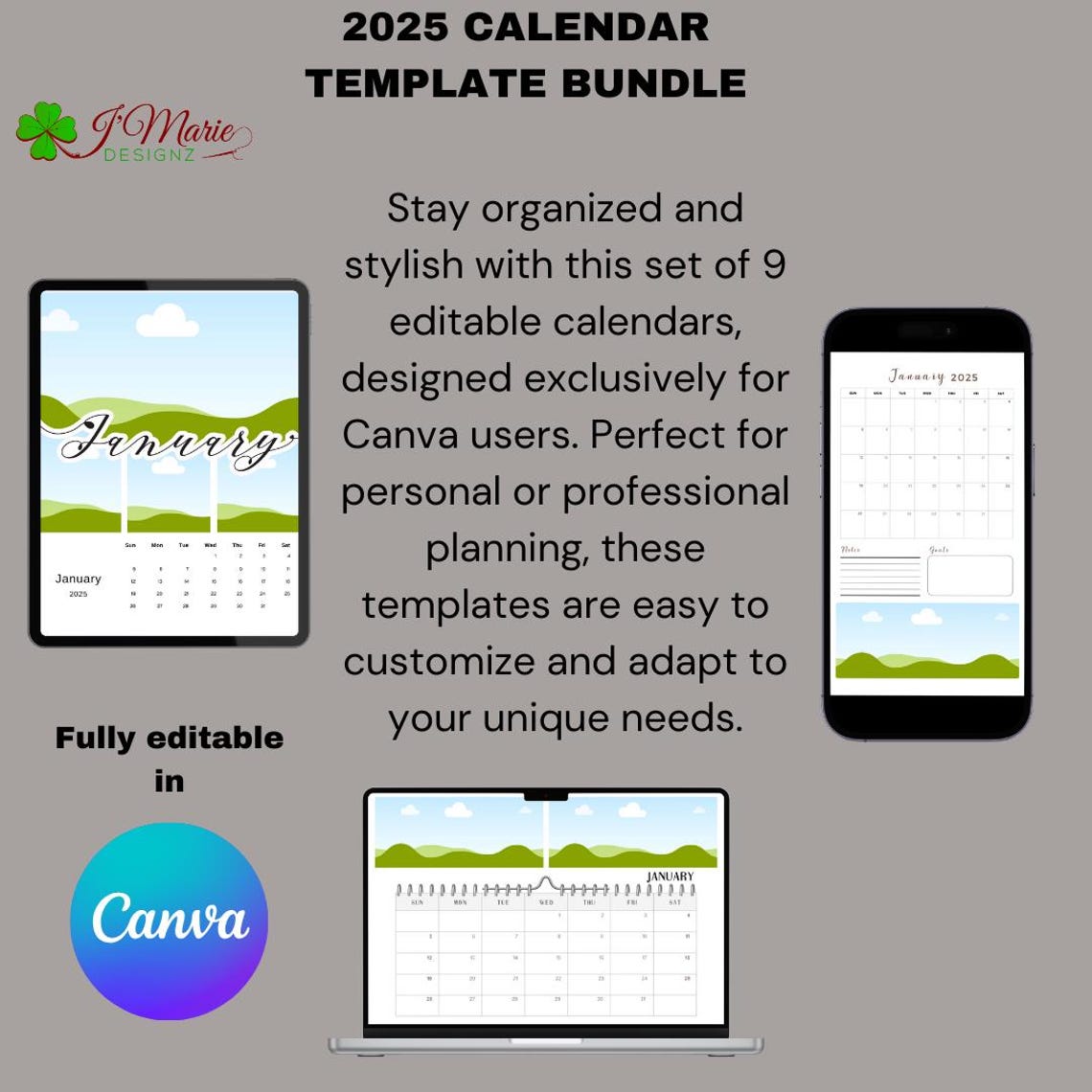 Editable 2025 Calendar Templates | Fully Editable for Free in Canva | 9 ...