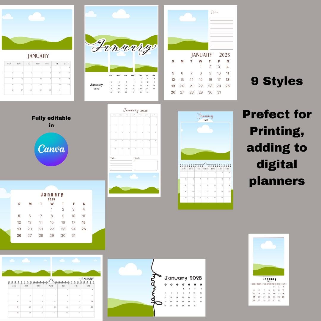 Editable 2025 Calendar Templates | Fully Editable for Free in Canva | 9 ...