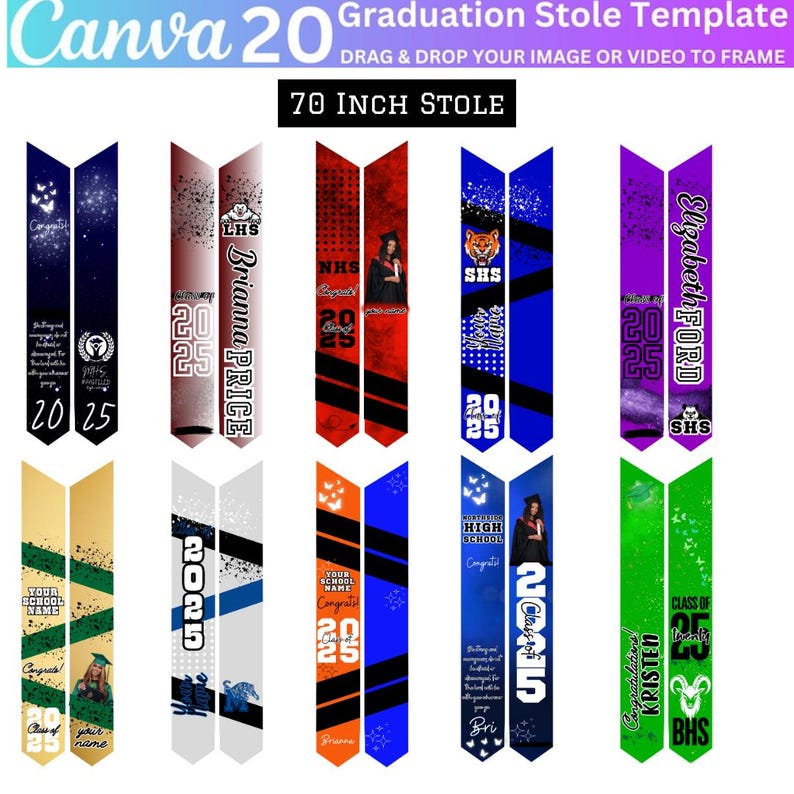 20 Graduation Stole Canva Editable Template Bundle, Graduation Sash ...