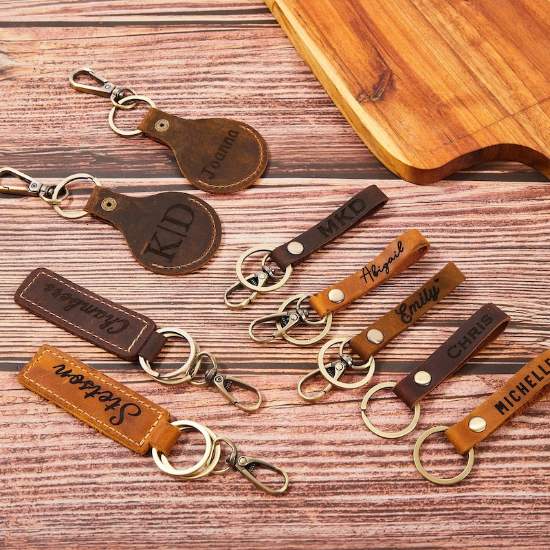 Leather Keychain - Etsy