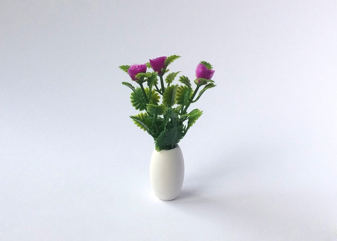 Miniature Purple Roses Bouquet Modern Miniature Plants Dollhouse Decor ...