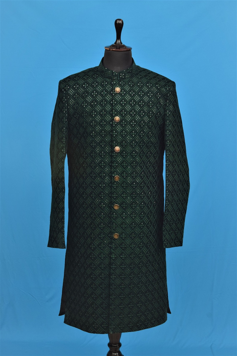 Green Velvet Sherwani for Men Indian Wedding Sherwani Pakisthani ...