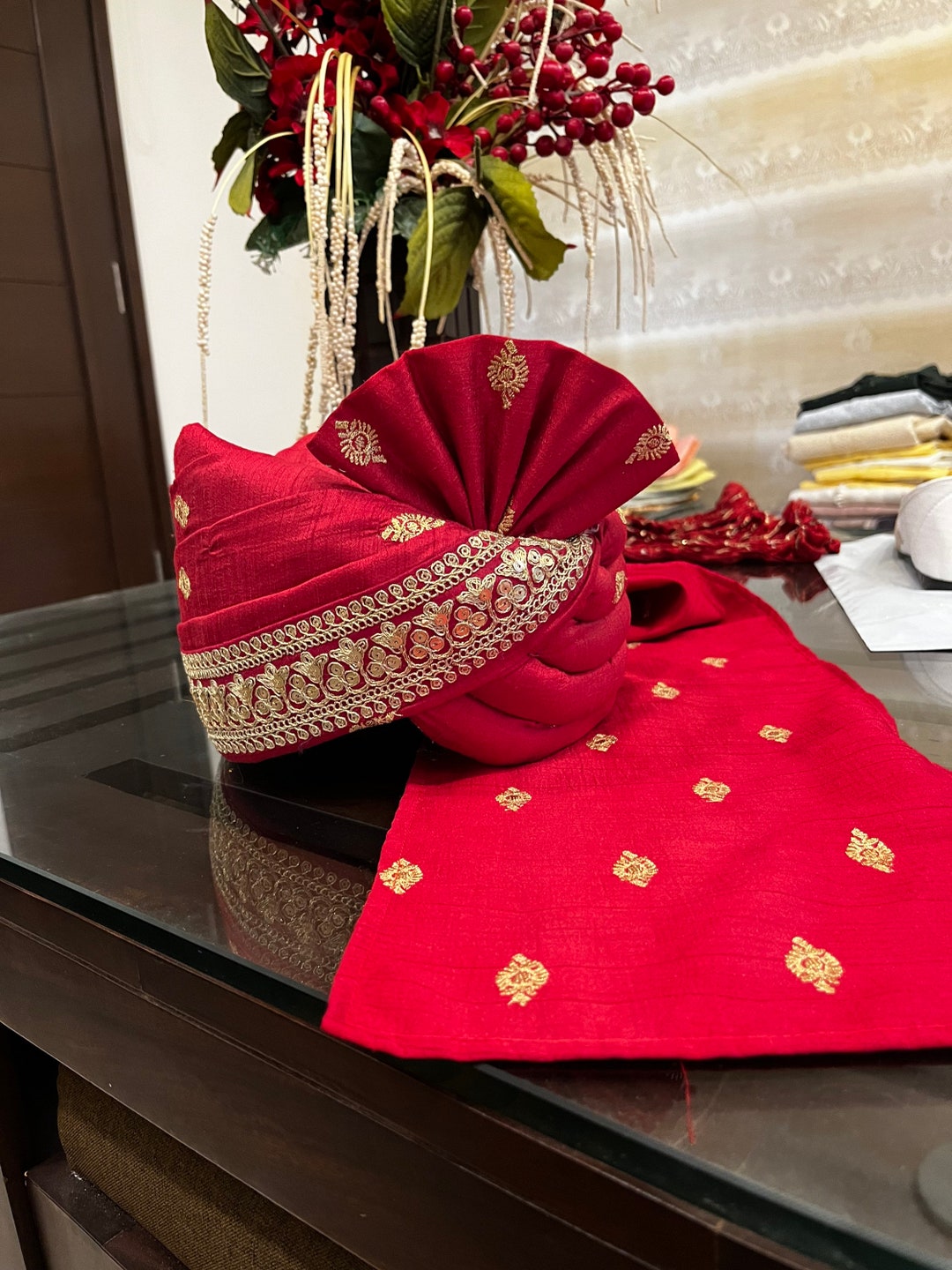 Red Wedding Turban | Safa for Indian Wedding | Royal Wedding Safa ...