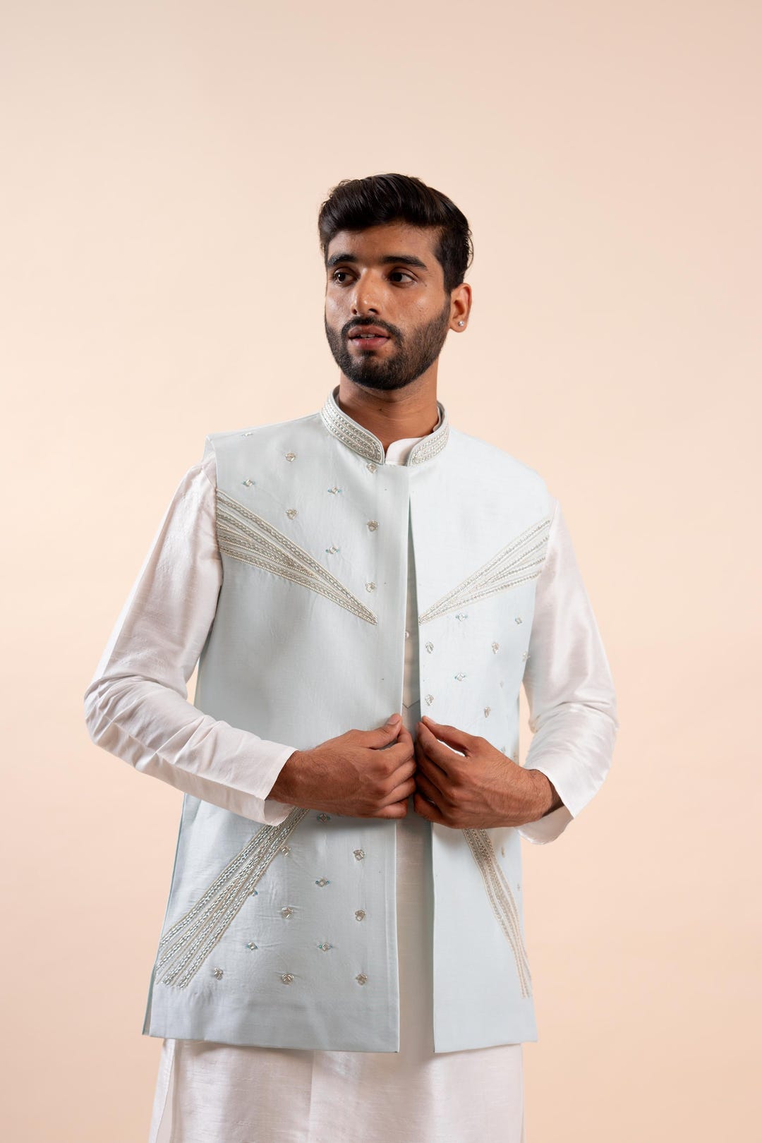 Embroidered Silk Nehru Jacket Set | Indian Wedding Groom Handwork ...