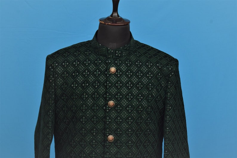 Green Velvet Sherwani for Men Indian Wedding Sherwani Pakisthani ...