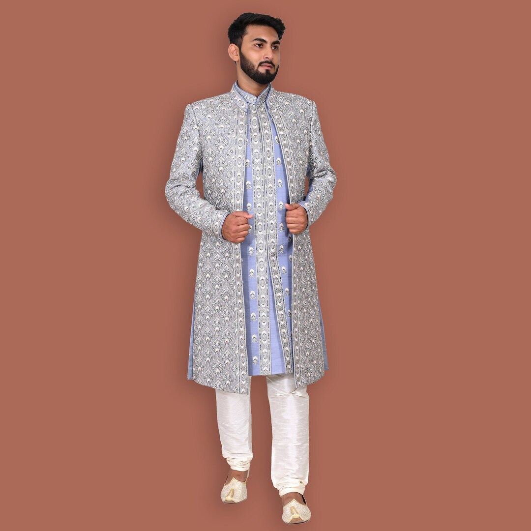 Blue Jodhpuri Sherwani for Men, Wedding Jodhpuri Indian Jacket Custom ...