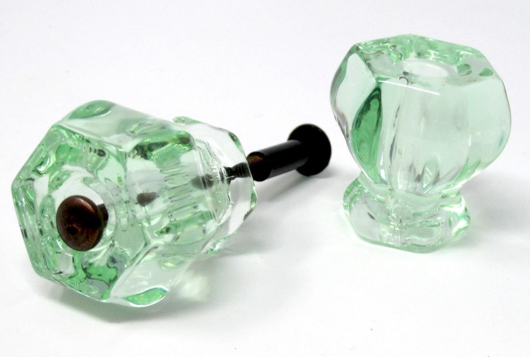 Depression Glass Knob Pulls-coke Bottle Green With Oil Rubbed Bronze ...