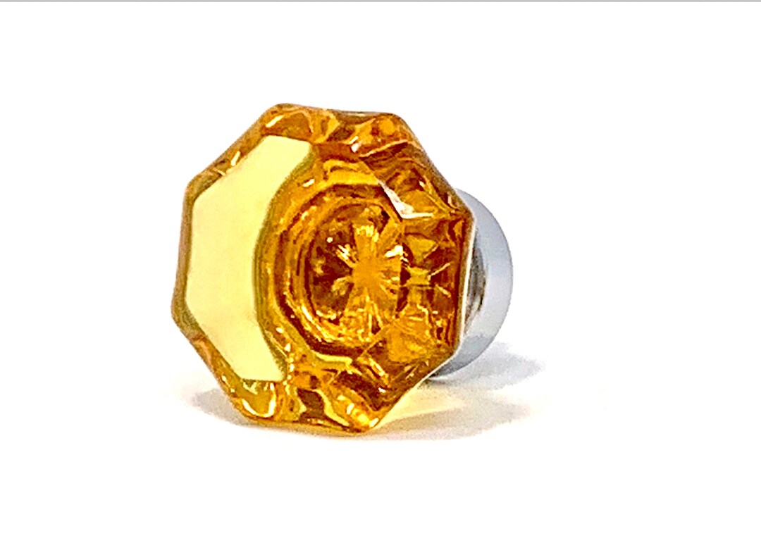 Rousso's Reproductions Two Amber Glass Pulls With Shiny Chrome Base - Etsy