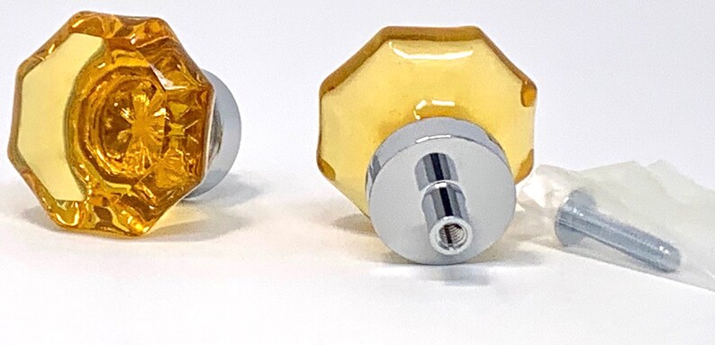 Rousso's Reproductions Two Amber Glass Pulls With Shiny Chrome Base - Etsy