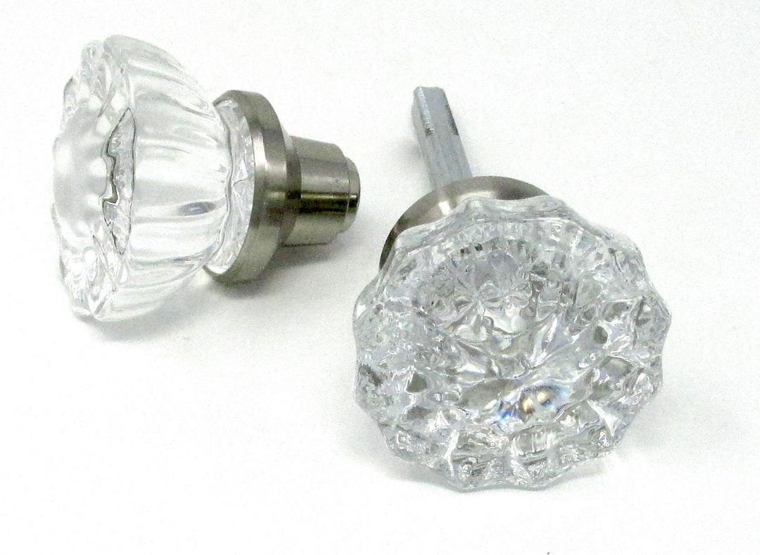 Rousso's Reproductions 1 Pair Glass Knobs and Spindle 0019-BN (brushed ...
