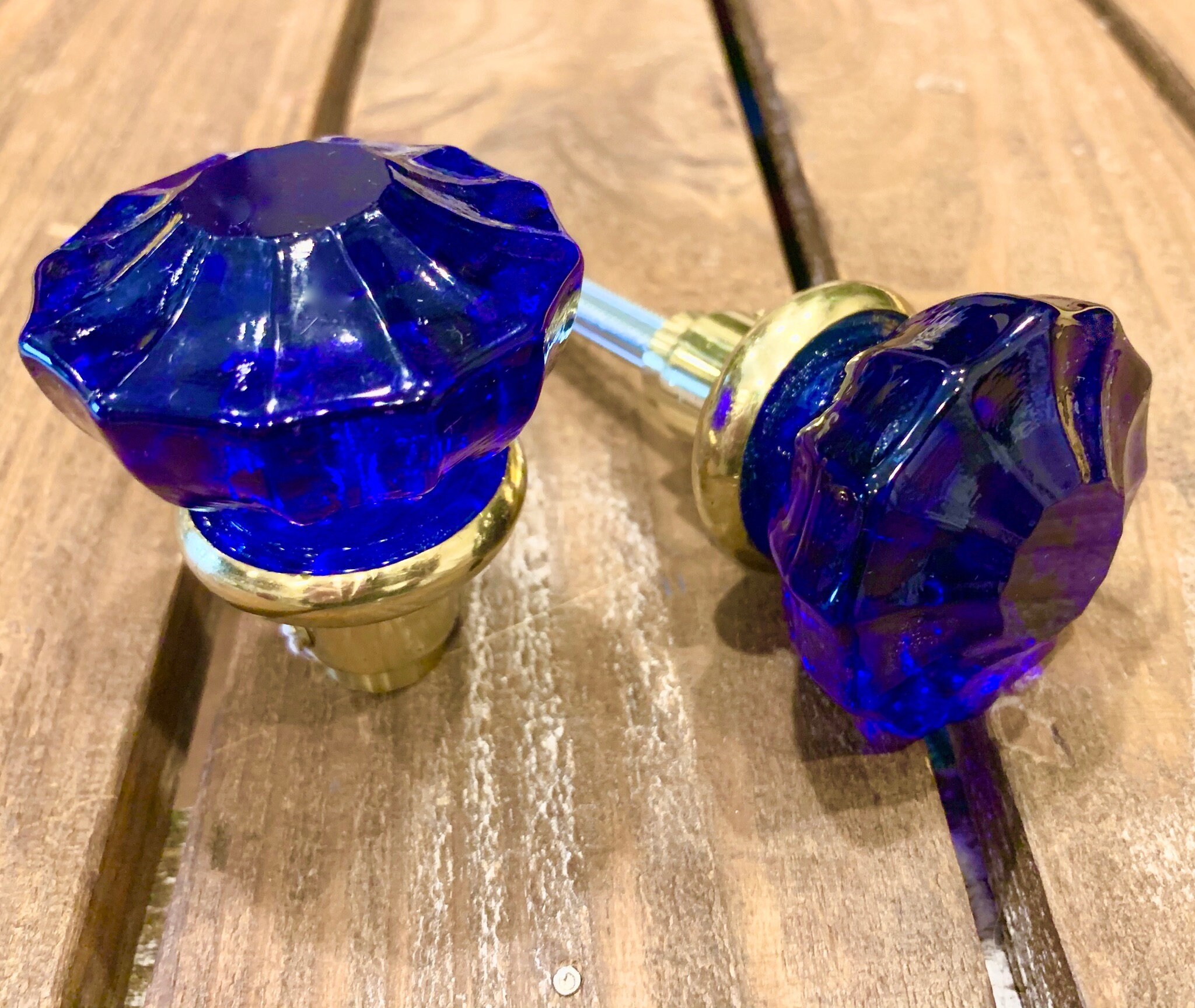 Rousso USA Cobalt Blue Glass Door Knobs in Polished Brass Trim-1 Pair and Spindle - Etsy