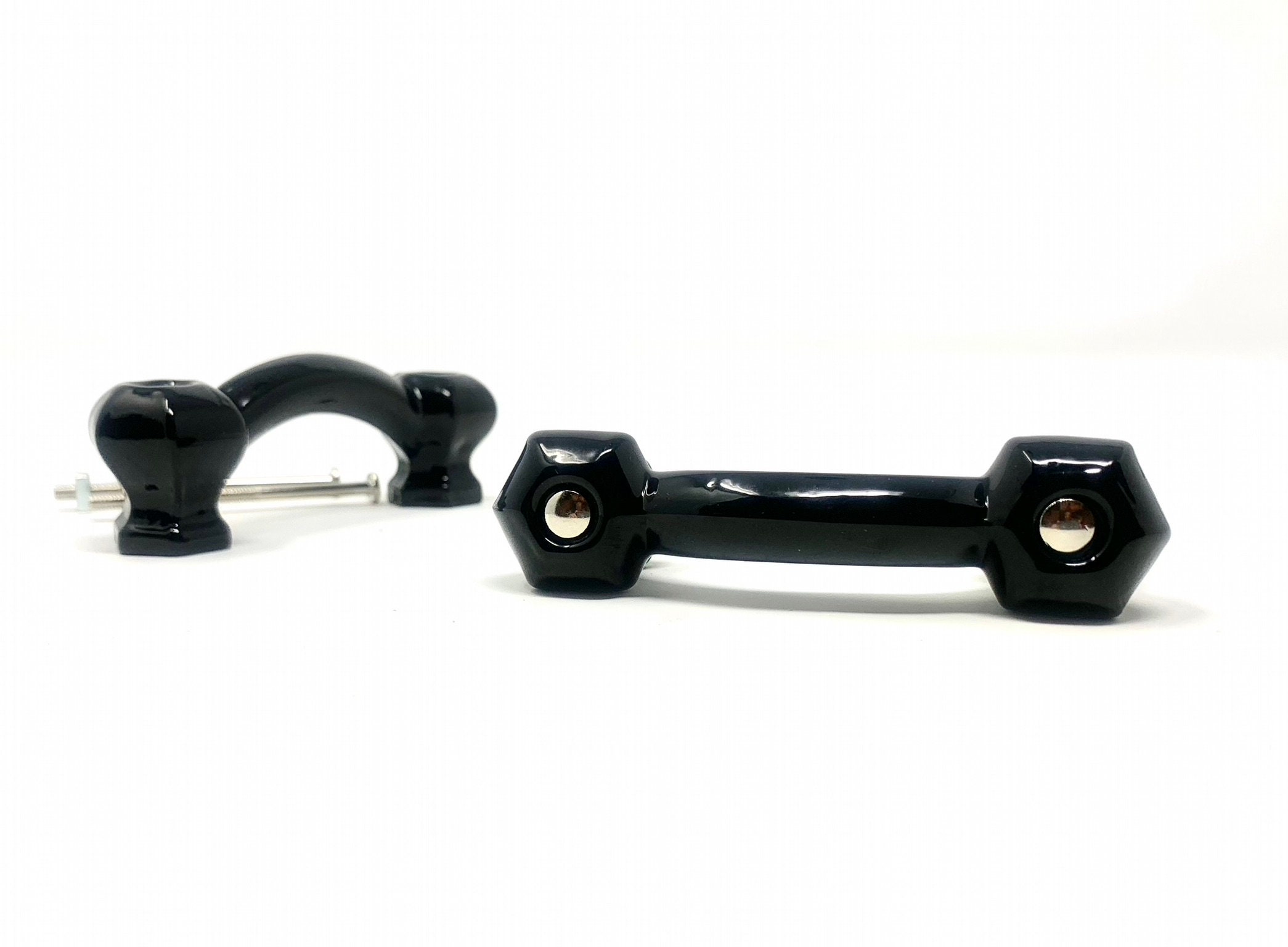 Hexagonal Bridge Handle Pulls-ebony Black Glass (two With Brushed ...