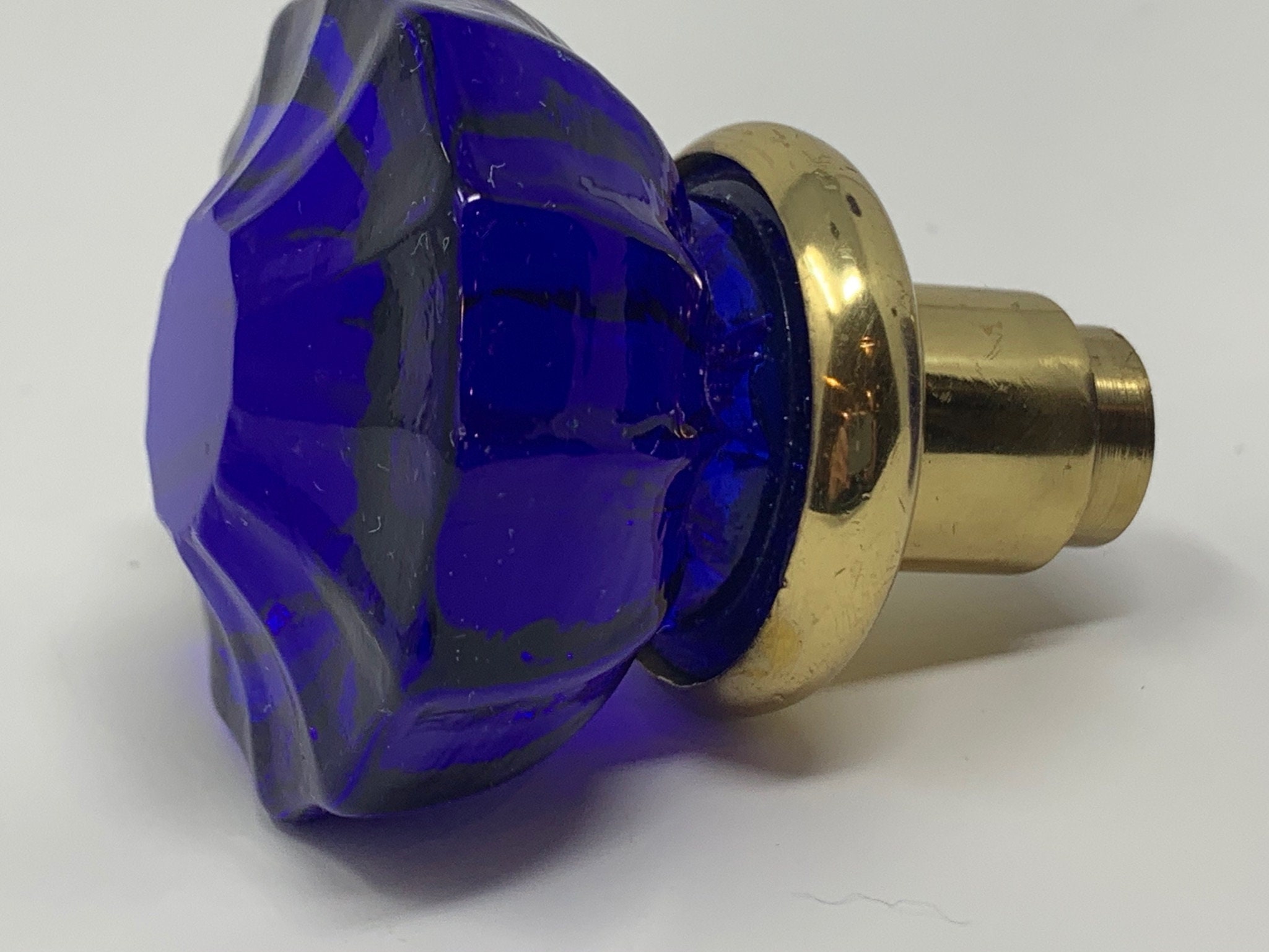 Rousso USA Cobalt Blue Glass Door Knobs in Polished Brass Trim-1 Pair ...