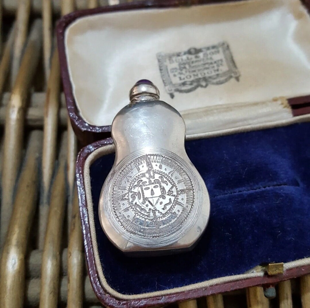 925 Sterling Silver Perfume Bottle, Aztec Symbols, Natural Amethyst - Etsy