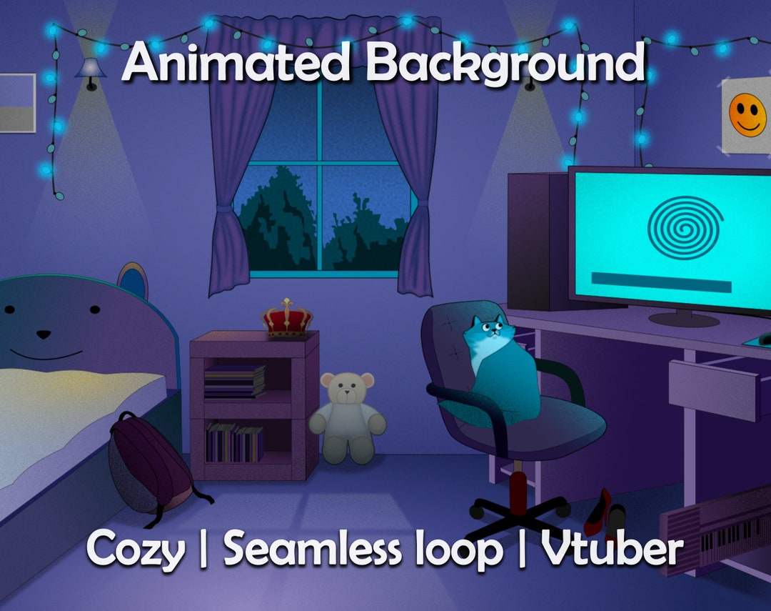 Vtuber Cozy Dark Room Background Overlay Animated With Cat - Etsy Australia