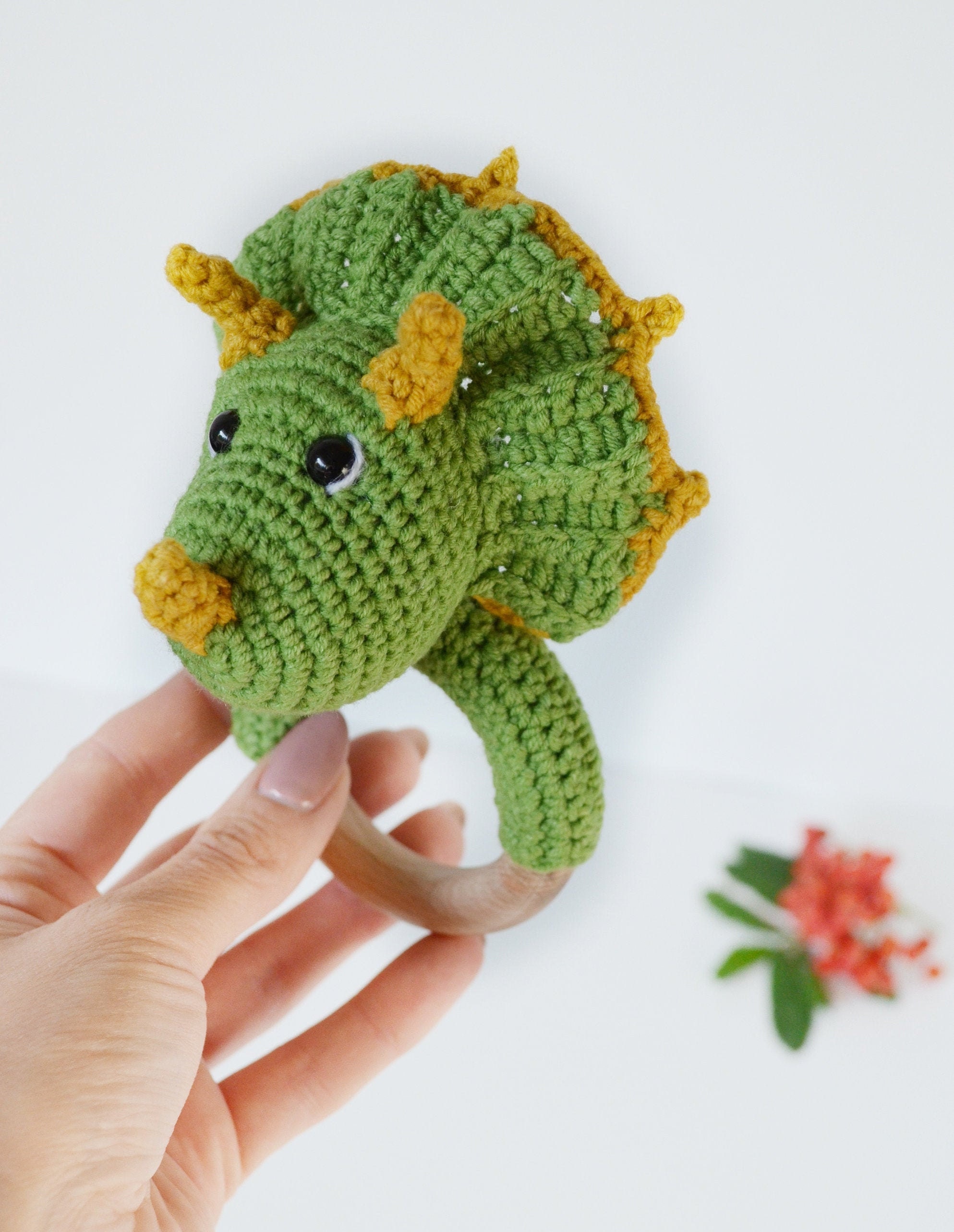 Crochet Dinosaur Pattern, Baby Rattle Amigurumi Pattern, Triceratops ...