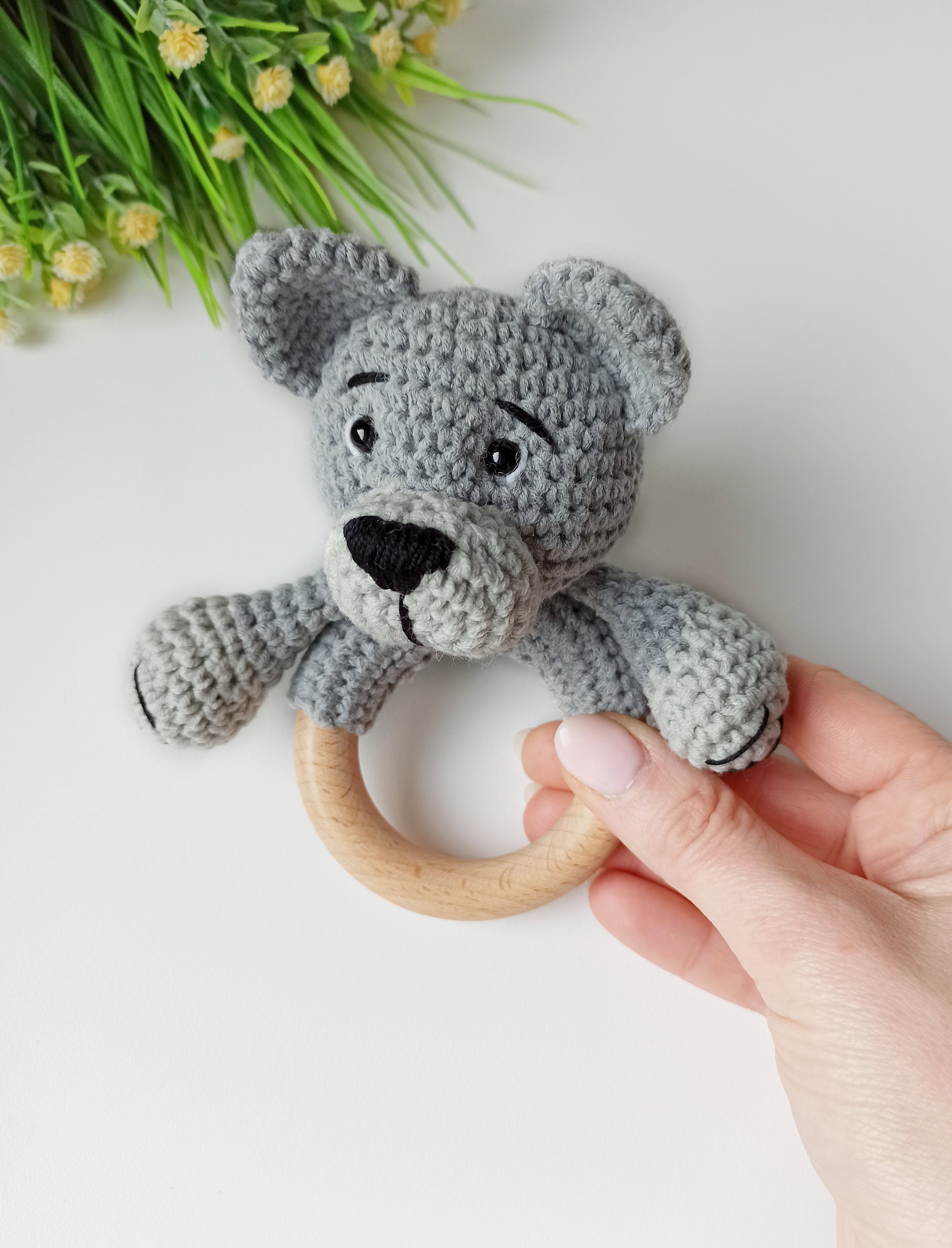 Crochet Animals Amigurumi Pattern, Wolf Baby Rattle With Teether Ring ...