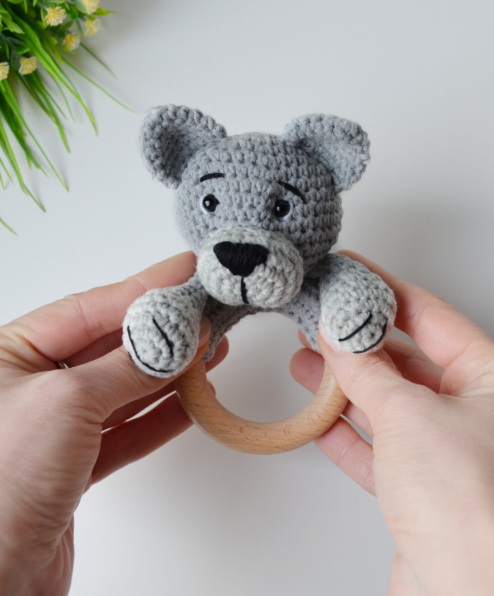Crochet Animals Amigurumi Pattern, Wolf Baby Rattle With Teether Ring ...
