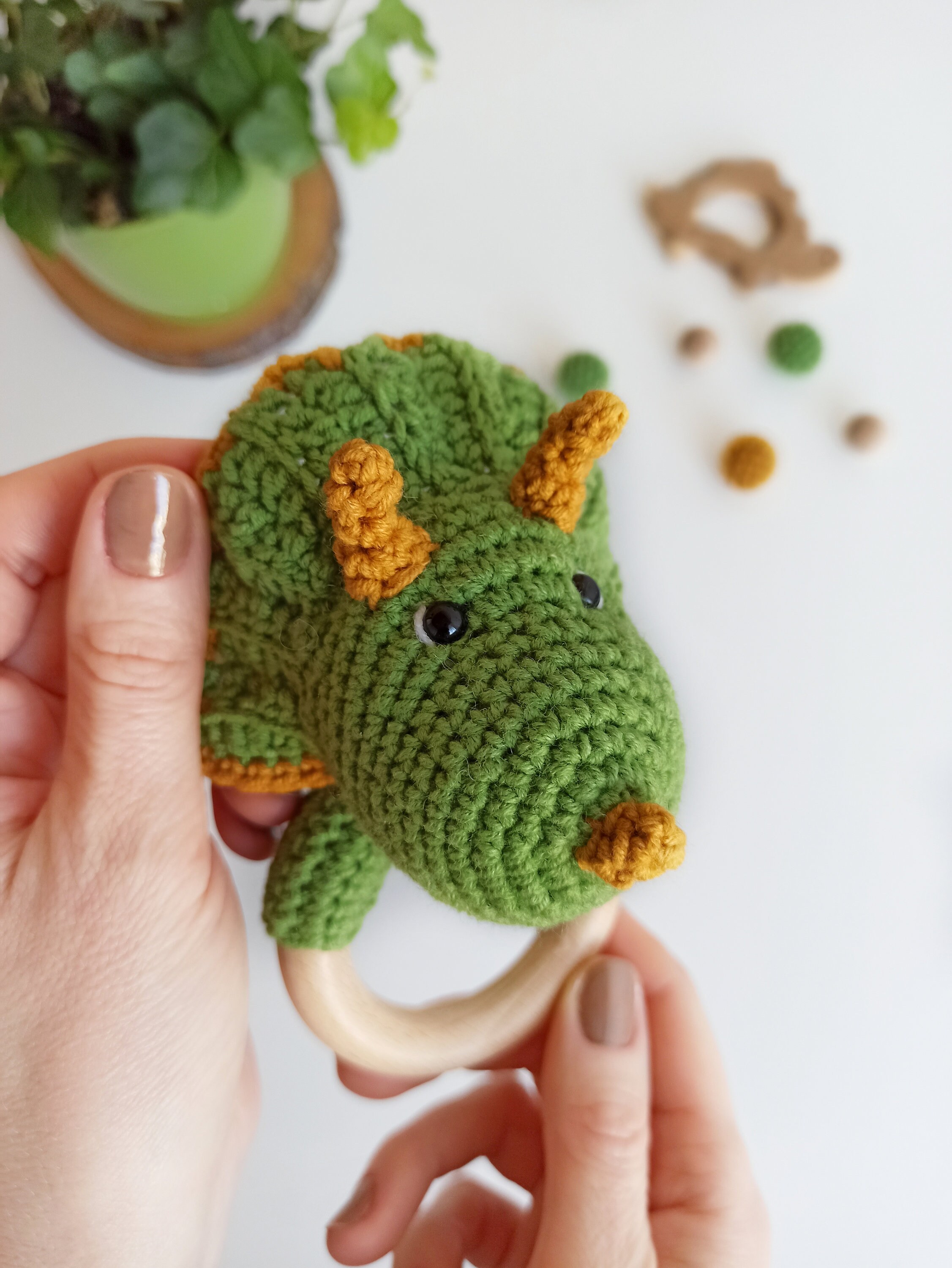 Crochet Dinosaur Pattern, Baby Rattle Amigurumi Pattern, Triceratops ...