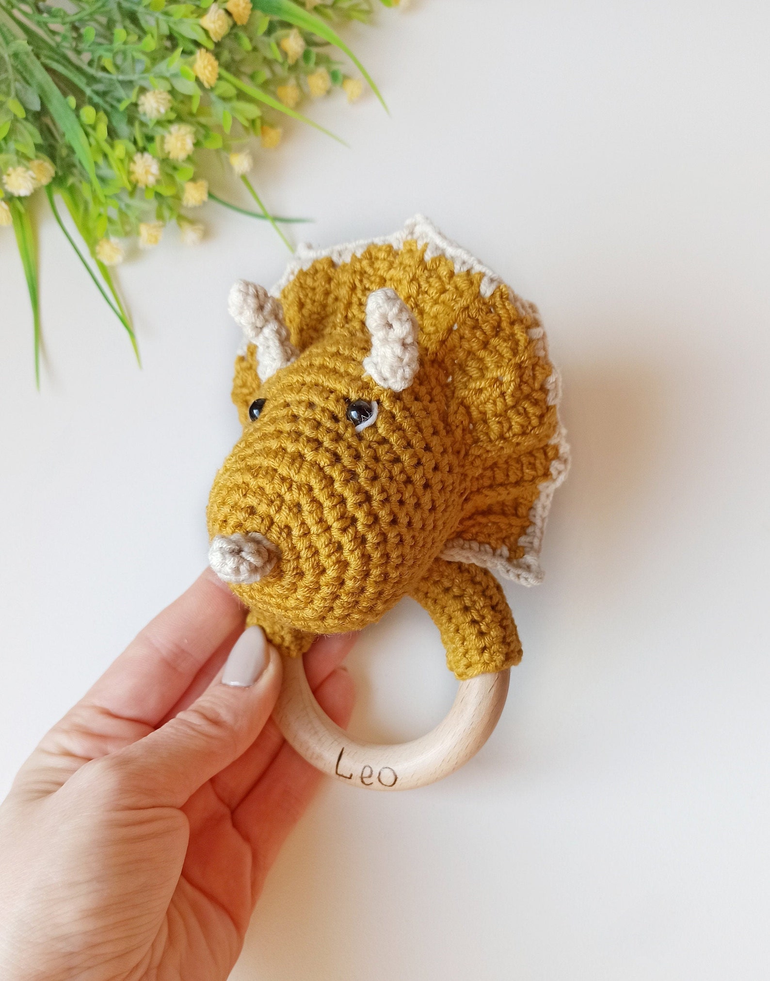 Crochet Dinosaur Pattern, Baby Rattle Amigurumi Pattern, Triceratops ...