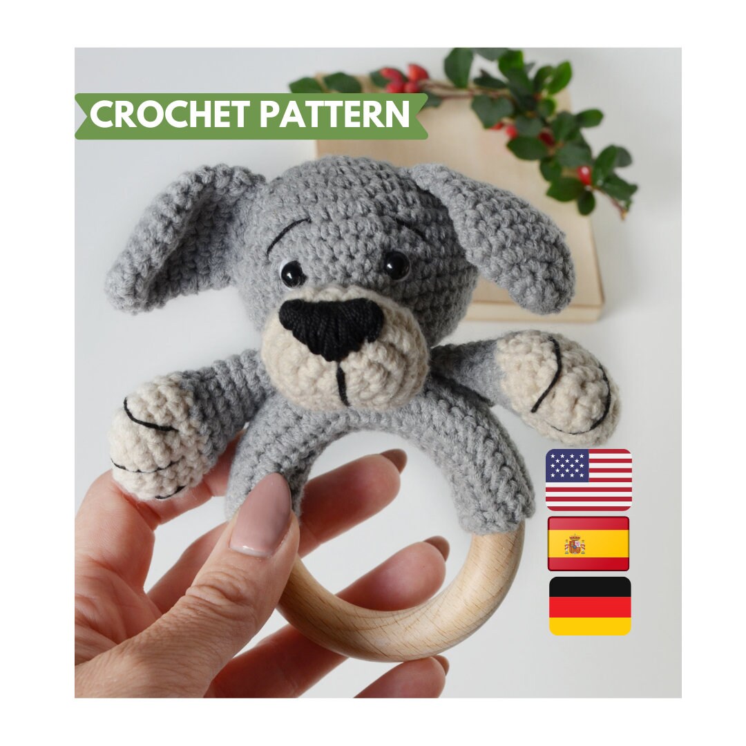Crochet Dog Rattle Amigurumi Pattern, Baby Rattle With Teether Ring Toy ...