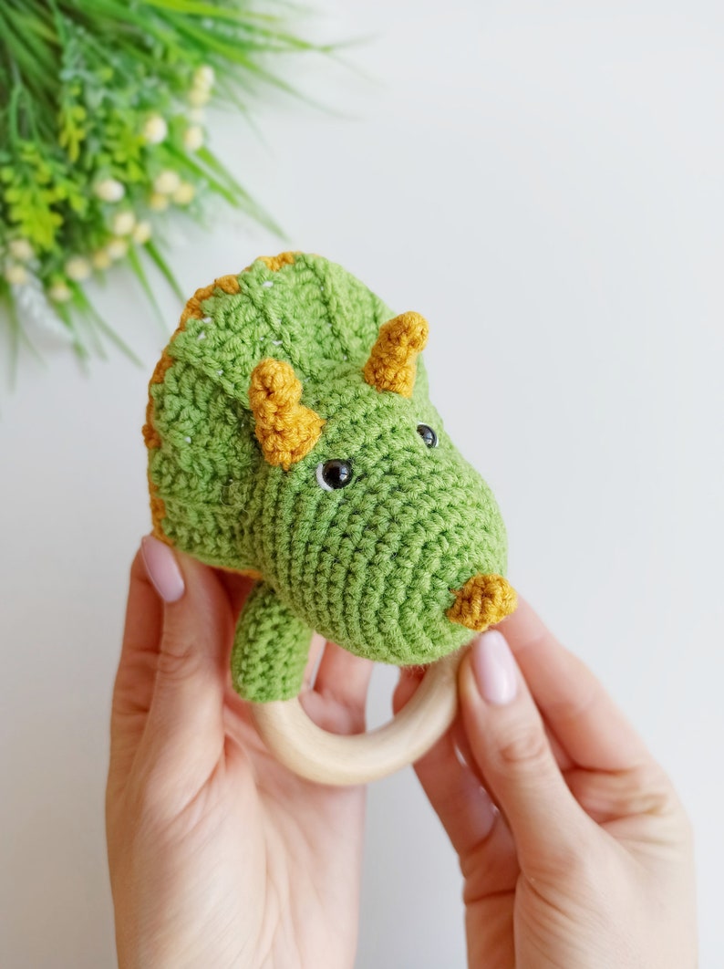Crochet Dinosaur Pattern, Baby Rattle Amigurumi Pattern, Triceratops ...