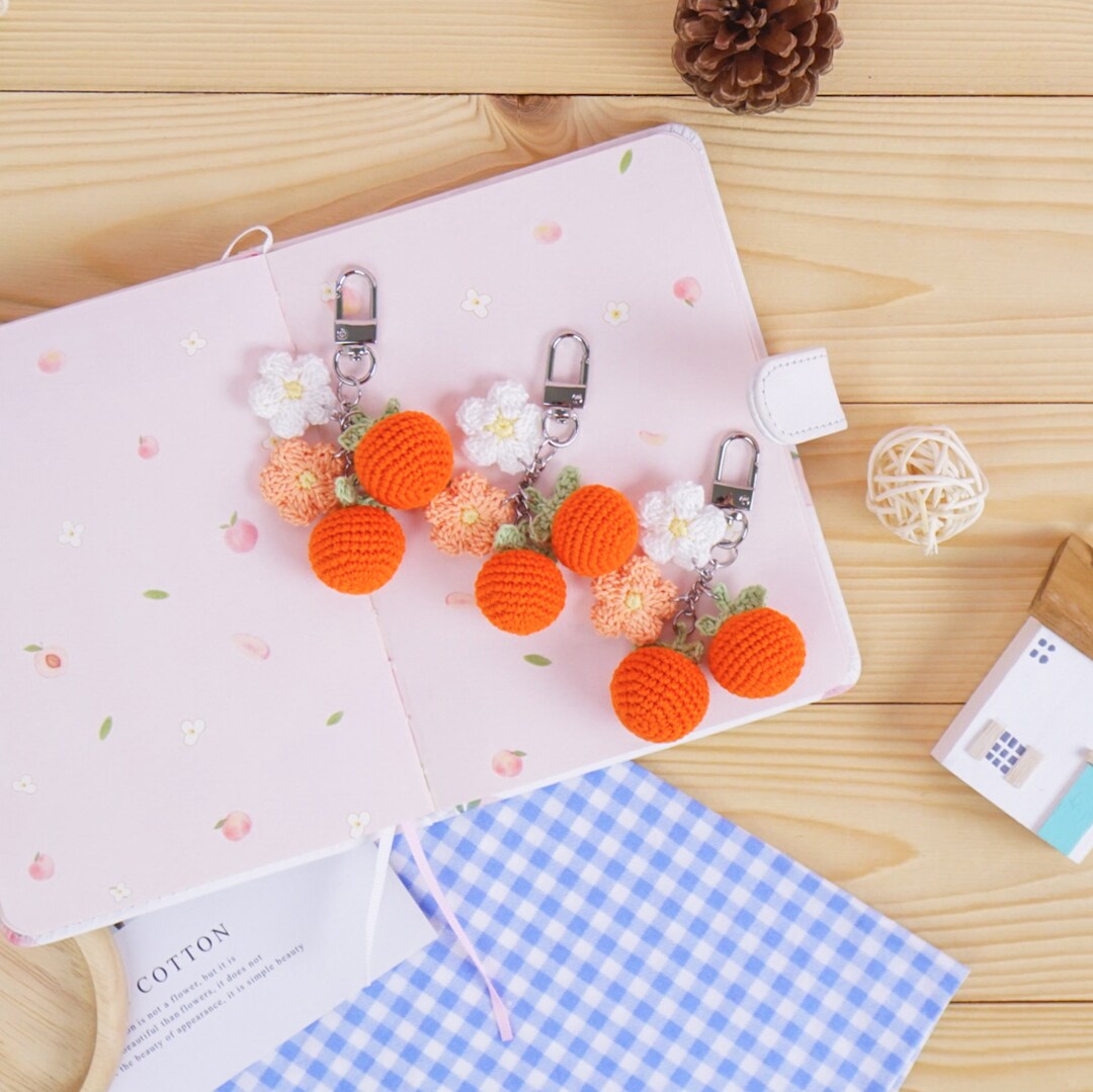Crochet Orange Keychain: Handmade Fruit Amigurumi Bag Charm - Etsy