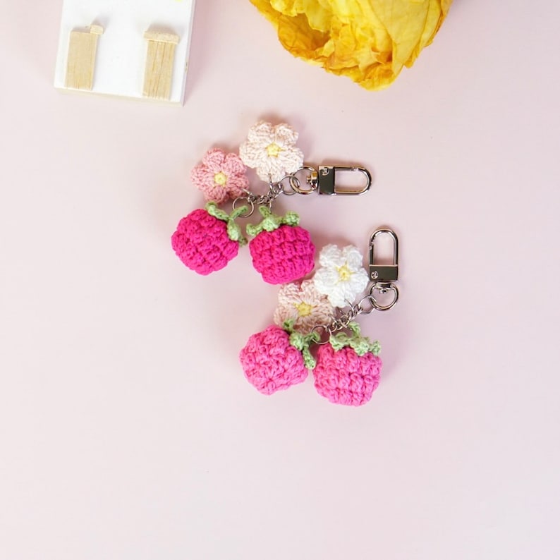 Raspberry Crochet Keychain: Handmade Fruit Bag Charm - Etsy