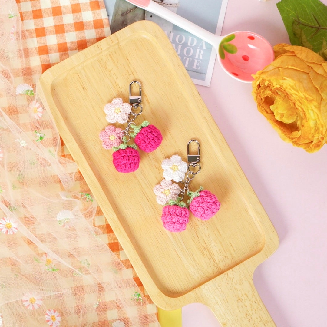 Raspberry Crochet Keychain: Handmade Fruit Bag Charm - Etsy