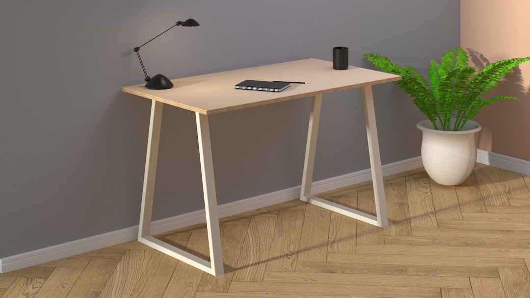 Modern Birch Plywood Desk With Trapezium Legs Available in Various ...