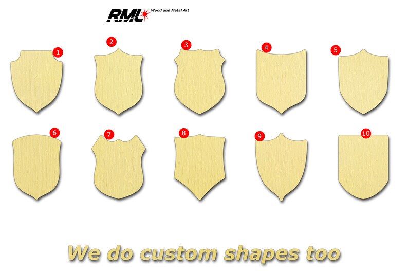 Shields - Laser Cut Unfinished Wooden Cutout Shape Blank Craft Supply ...