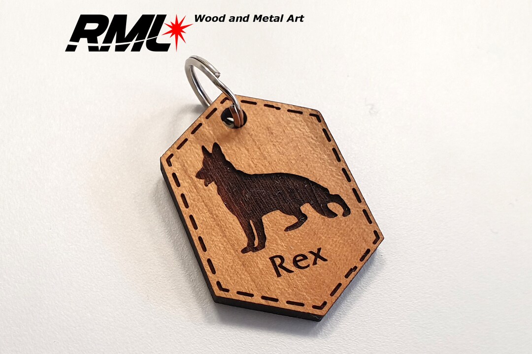 Engraved Pet Tag Personalized Wooden Hexa ID Laser Cut Dog Name Phone ...