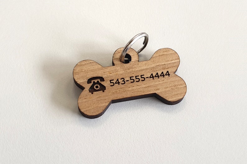 Bone Dog Tag Personalized Wooden ID Laser Cut and Engraved Pet - Etsy